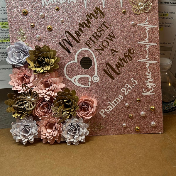 Pink Gold Graduation Cap Topper, Custom Grad Cap, Nurse Grad Cap ...
