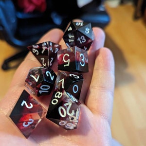 Handmade Sharp Edge Dice Red Black Resin Polyhedral RPG Dice Set With ...