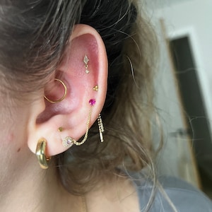 14K Solid Gold Triple Chain Attachment, Double Chain Piercing, Loop ...