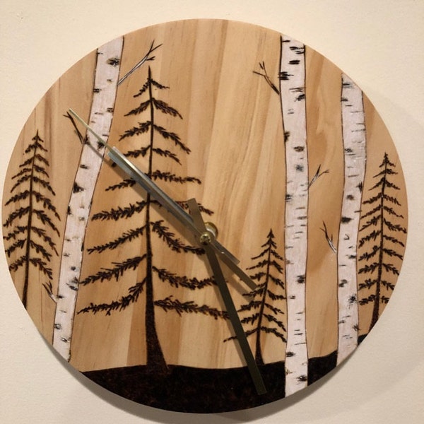 Wood Burned Tree Clock - Etsy