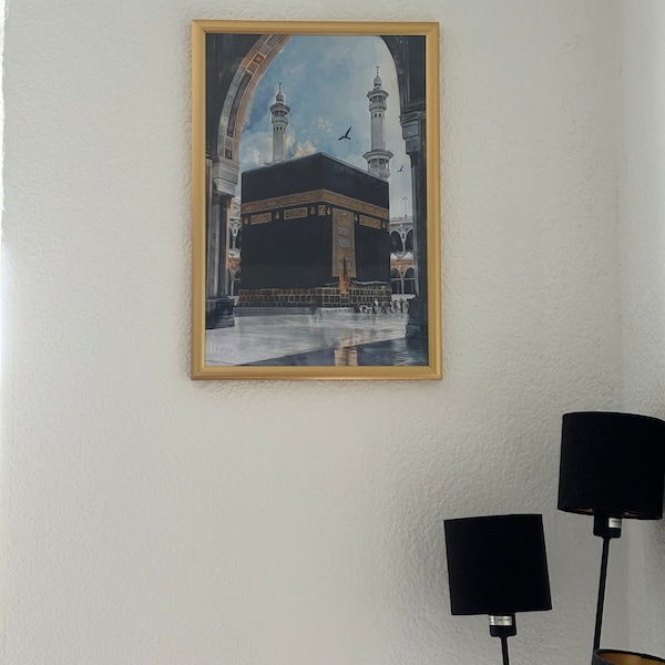 Watercolor Painting of Kaaba Mecca Through an Archway - Wall Art, Home ...