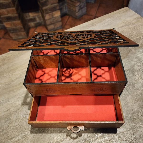 Laser Cut Chest of Drawers Jewelry Box, Wooden Gift Box, Laser Cut ...