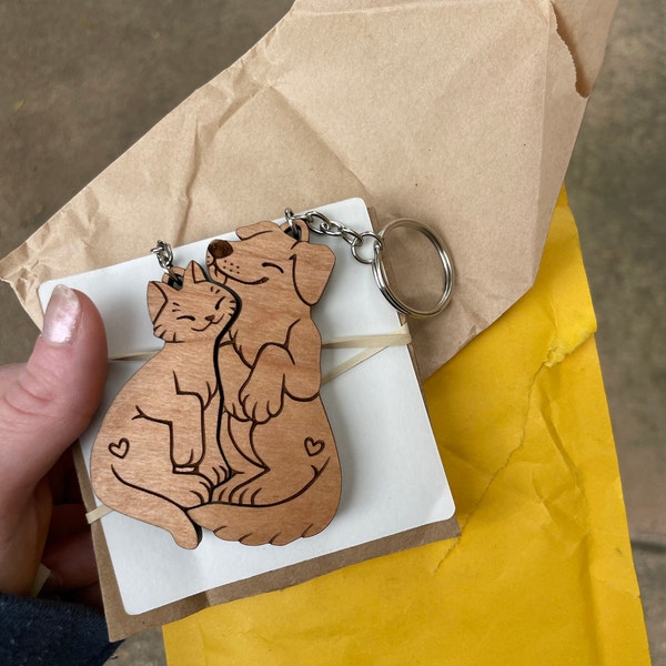 Dog and Cat Couple Keychains - Friendship or Relationship Matching ...