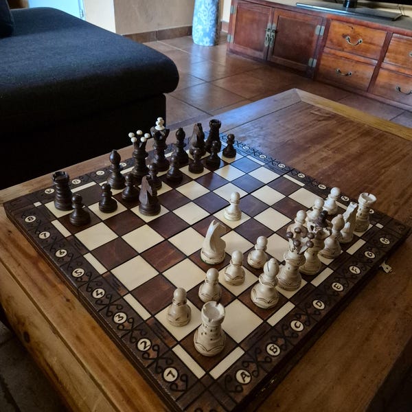 Chess Set With Storage - Tiger Ebony Wood Board 48x48cm and Royal Chess ...