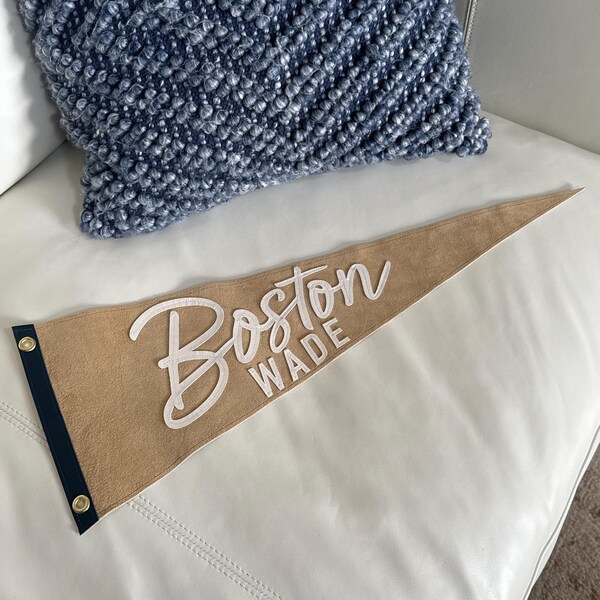 Two Line Large Custom Suede and Leather Pennant Flag Banner ...