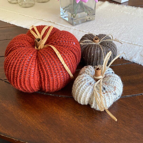 Knit Pumpkins - Fall Decor - Autumn Display - Thanksgiving Centerpiece ...