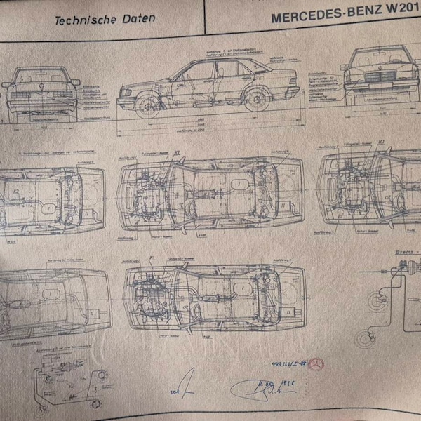Mercedes W111 Cabriolet Convertible 280SE 1965 Blueprint Construction ...