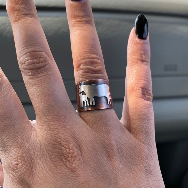 Sterling and Copper Cow Calf Ring // Sterling Silver Ring // Cattle ...