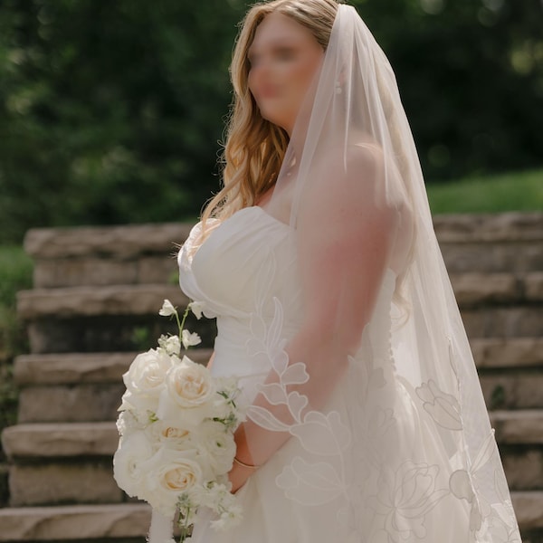 Elegant Large Flower Veil, 1 Tier Long Veil, Bridal Organza Flower ...