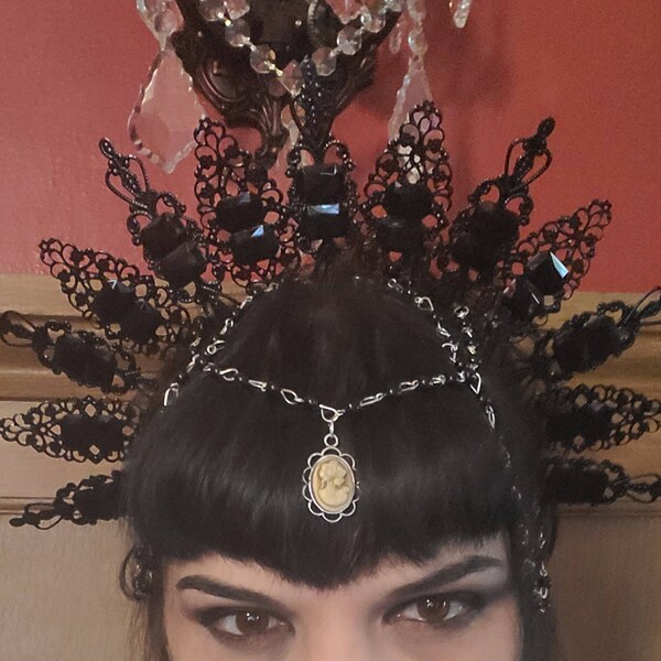 Ready to Ship Vampire Headband Black Crown Gothic Headdress Crystal ...