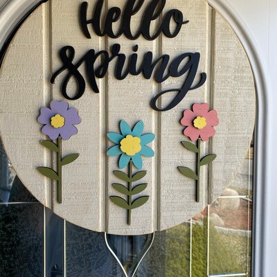 Hello Spring With Flowers Door Sign, Easter Door Hanger, Front Door ...