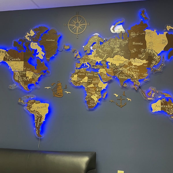 RGB LED 3D Wooden World Map, 3D LED Wooden Map of the World, Boss ...