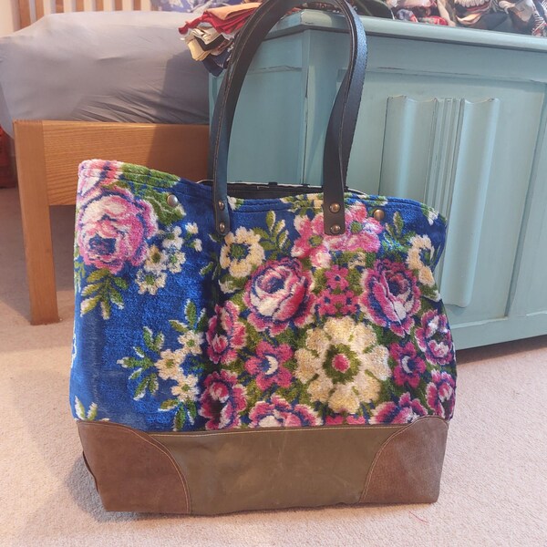 Tapestry Tote Bag/upcycled Vintage Floral Tapestry and Military Canvas ...