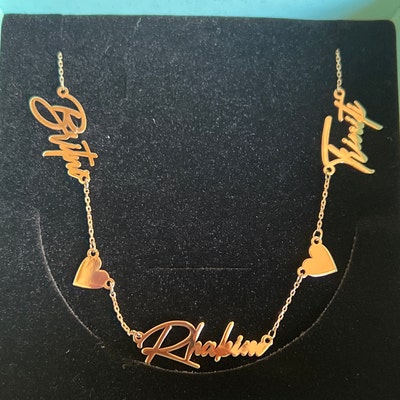 14K Solid Gold Two Name Necklace, 2 Names Necklace Custom Double Name ...