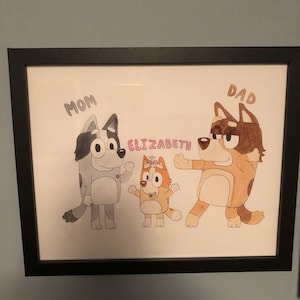 Watercolor BLUEY FAMILY Portrait Bluey Painting - Etsy