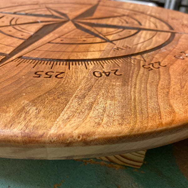 Compass Wood Lazy Susan Wooden Turntable Table Décor | Laser Engraved ...