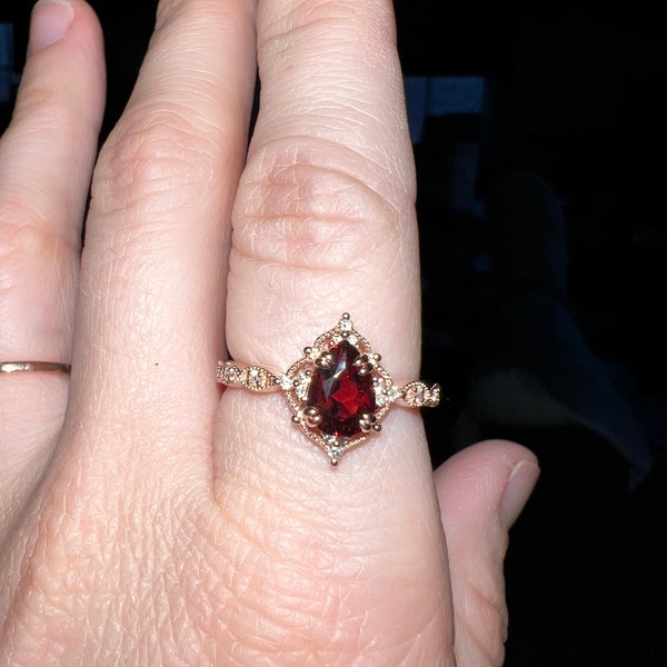 January Birthstone Engagement Ring 1ct Garnet Engagement Ring Rose Gold ...