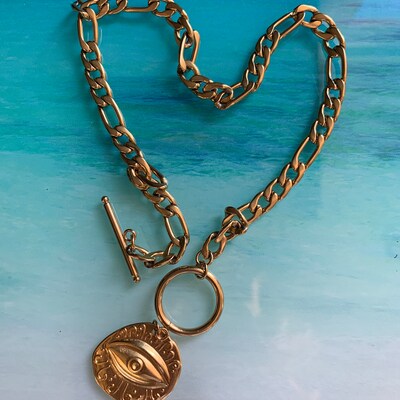 Evil Eye Chunky Chain Layered Necklace, Gold Chain Necklace, Silver ...