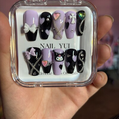 Handmade Baroque Cupid Arrow Lace Stripe Bow Nude Pink Press on Nails ...