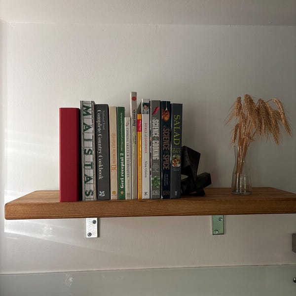 Rustic Floating Shelf Solid Wood Chunky Handmade With Brackets 12x1.5 ...