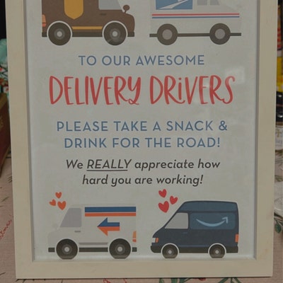 Delivery Driver Snack & Drink Sign, Mail Carrier, Packages, Essential ...