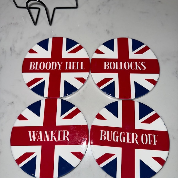 Union Jack Wood Look Medallion Round Ceramic Coasters, Set of 4 Union ...