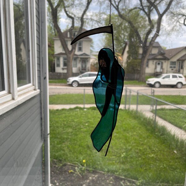 Stained Glass Grim Reaper Suncatcher, Halloween Gothic Window Decor - Etsy