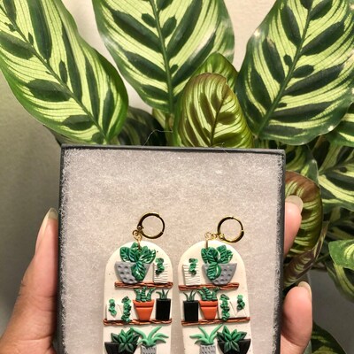 Plant Shelf Earrings, Botanical Earrings, Clay Earrings, Statement ...