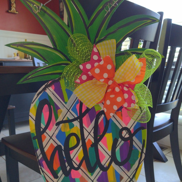 Pineapple Summer Door Hanger - Colorful Pineapple Door Decor - Welcome ...