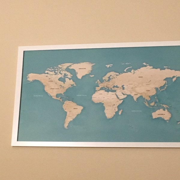 Push Pin World Map Framed- Turquoise World Map- World Map Push Pin ...