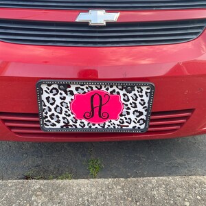 Leopard Personalized License Plate, Neon Pink, White Leopard Name Car ...