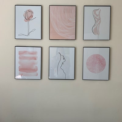 Blush Pink Wall Art, One Line Drawing, Flower Line Art Print ...