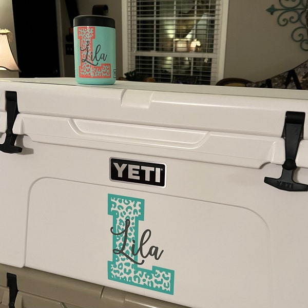 Custom Cheetah Monogram Decal Cooler Name Decals Yeti RTIC Boat RV ...