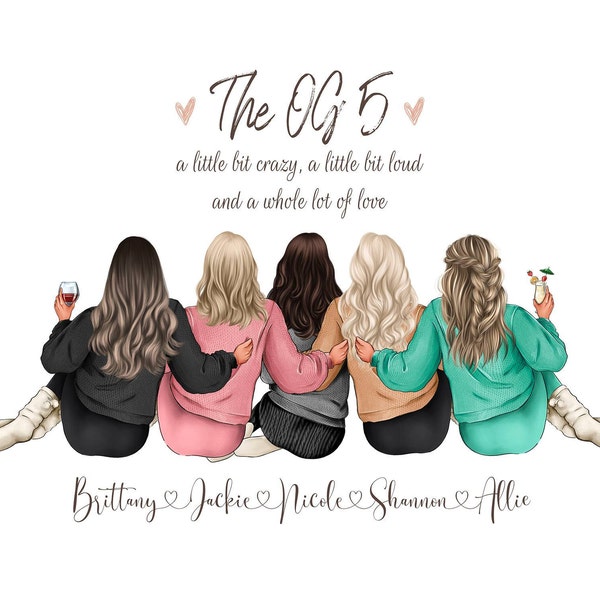 Custom Friends Prints, Best Friends Jacket Girls, Personalised Wall Art ...