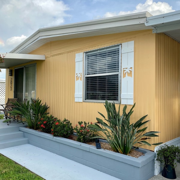 Weatherproof Palm Tree Shutter for Beach House, PVC Exterior Window ...