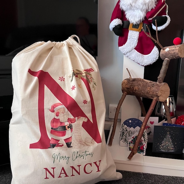 Christmas Sack Tree Personalised, Santa Sack and Snowman, Personalized ...