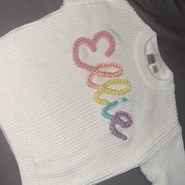Custom Hand Embroidered Toddler and Baby Name Sweater | Oversized Kids ...