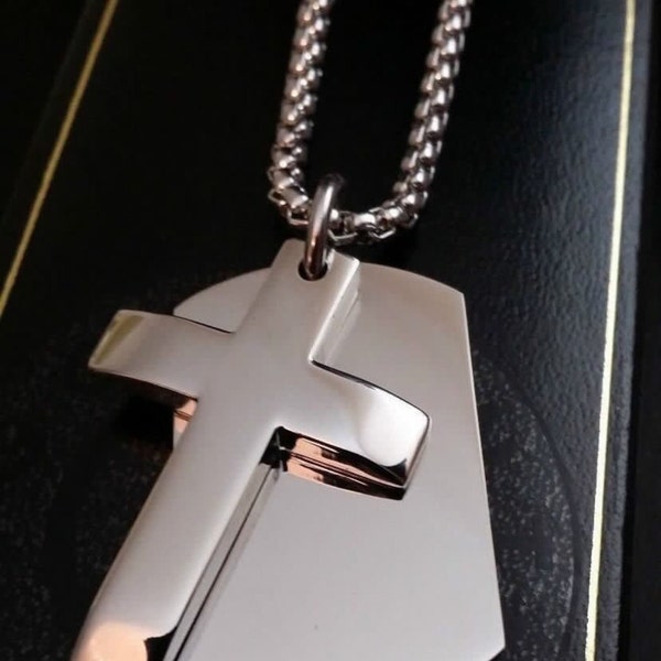 Ladies Personalised Cross Necklace, Silver Stainless Steel Engraved ...