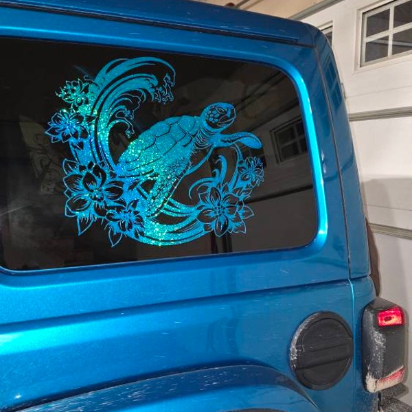 Sea Turtle Car Decal, Ocean Wave Floral Vinyl Sticker - Etsy