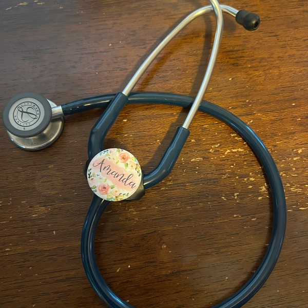 Pink Floral Wreath Stethoscope ID Tag - Cardiology Stethoscope ID Tag ...