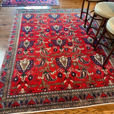 9x12 Raspberry Red Sage Green Vintage Area Rug Oriental Low Pile Floral ...