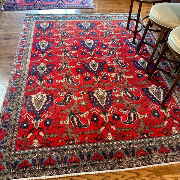 4x6 Red Black Ivory Vintage Geometric Small Area Rug Hand-knotted ...