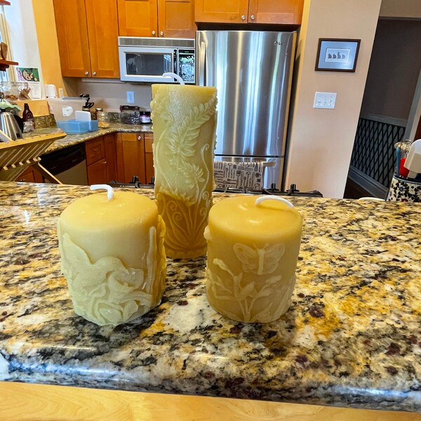 Beeswax Pillar Fern Candle / 100% Natural Bees Wax / Handcrafted in USA ...