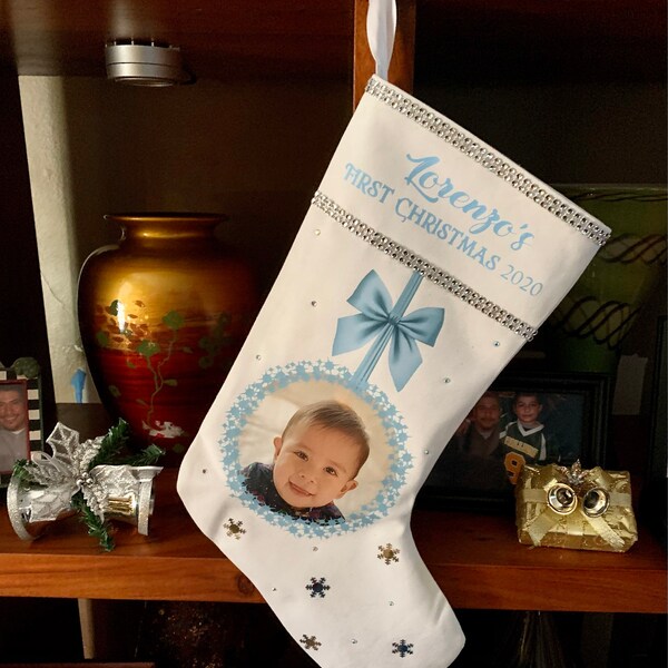 First Christmas Stocking With Photo, Baby's First Christmas Stocking ...