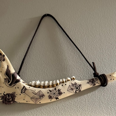 Black and Grey Tattoo Jawbone Wall Hanging Decor Real Bone Painted ...