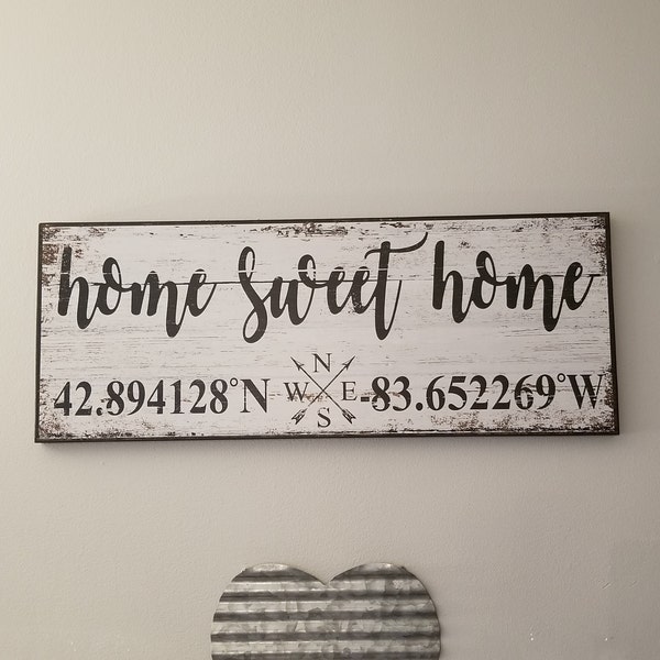 Home Sweet Home Personalized Coordinate Sign Compass Wooden Home and ...