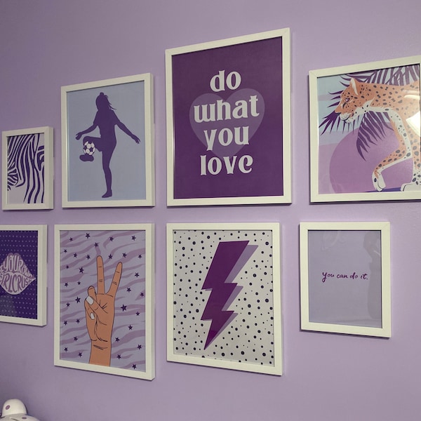 Contemporary Art Purple Bedroom Prints, Dopamine Decor Bedroom Wall Art ...