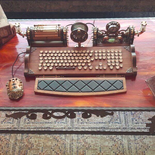 Set of Steampunk neo-victorian, Antique Look Mechanical Keyboard With ...