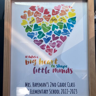 Custom Teacher Heart Printable Personalized Teacher Appreciation/class ...