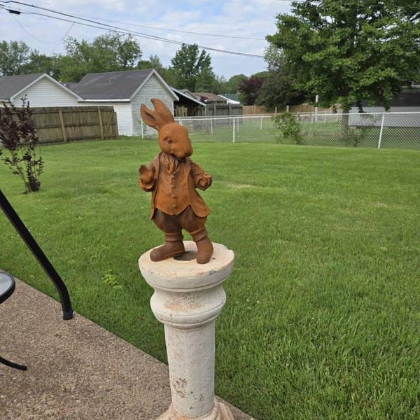 Metal Cast Iron Rabbit Statue - Rustic Vintage Bunny Garden Decor - Etsy